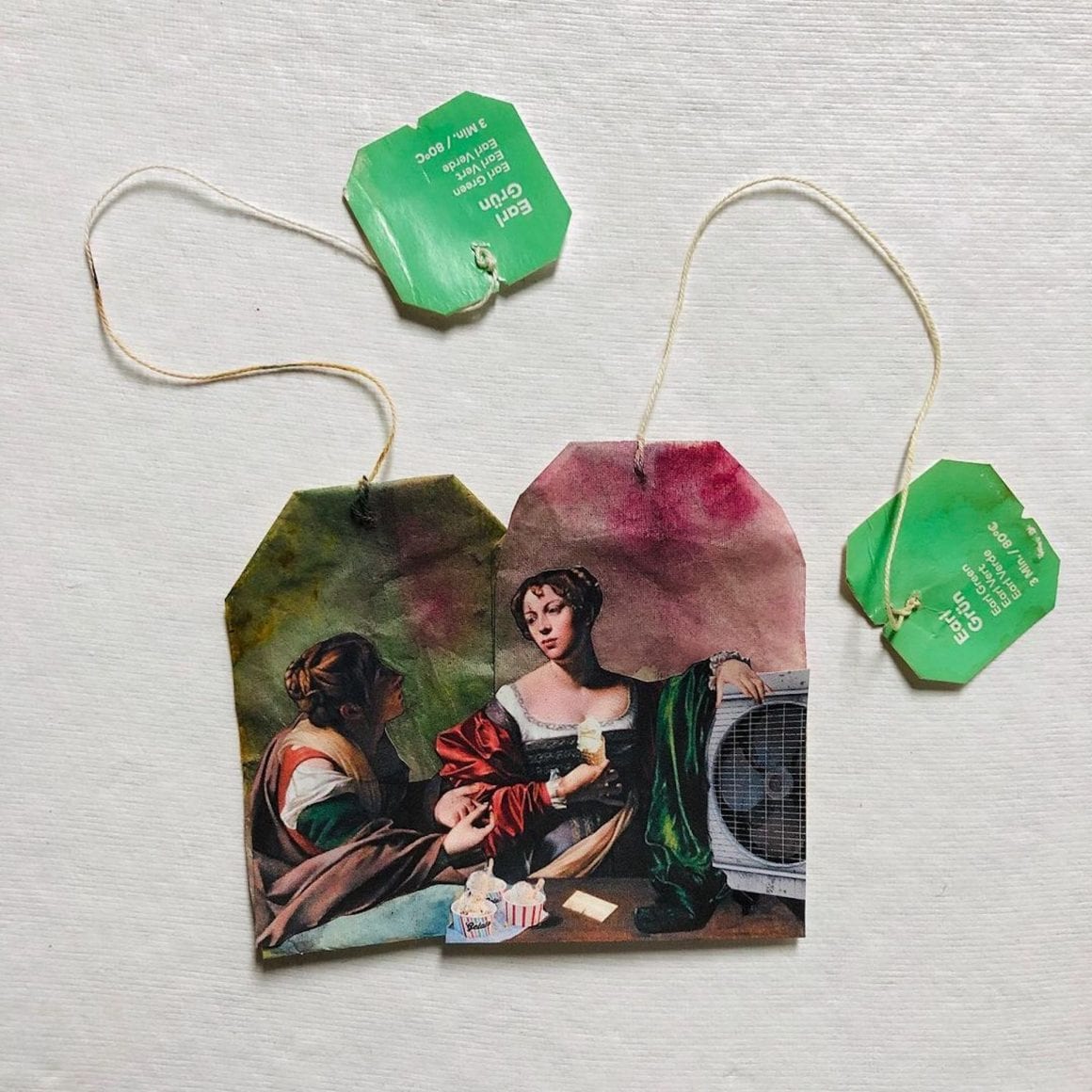 Après chaque thé, elle peint des scènes magnifiques sur les sachets usagés