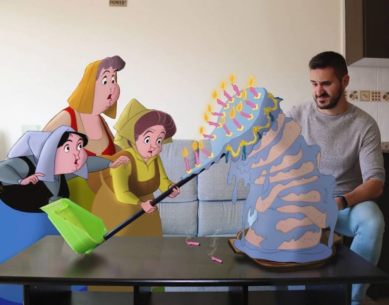 Il incruste les personnages Disney dans son quotidien avec humour
