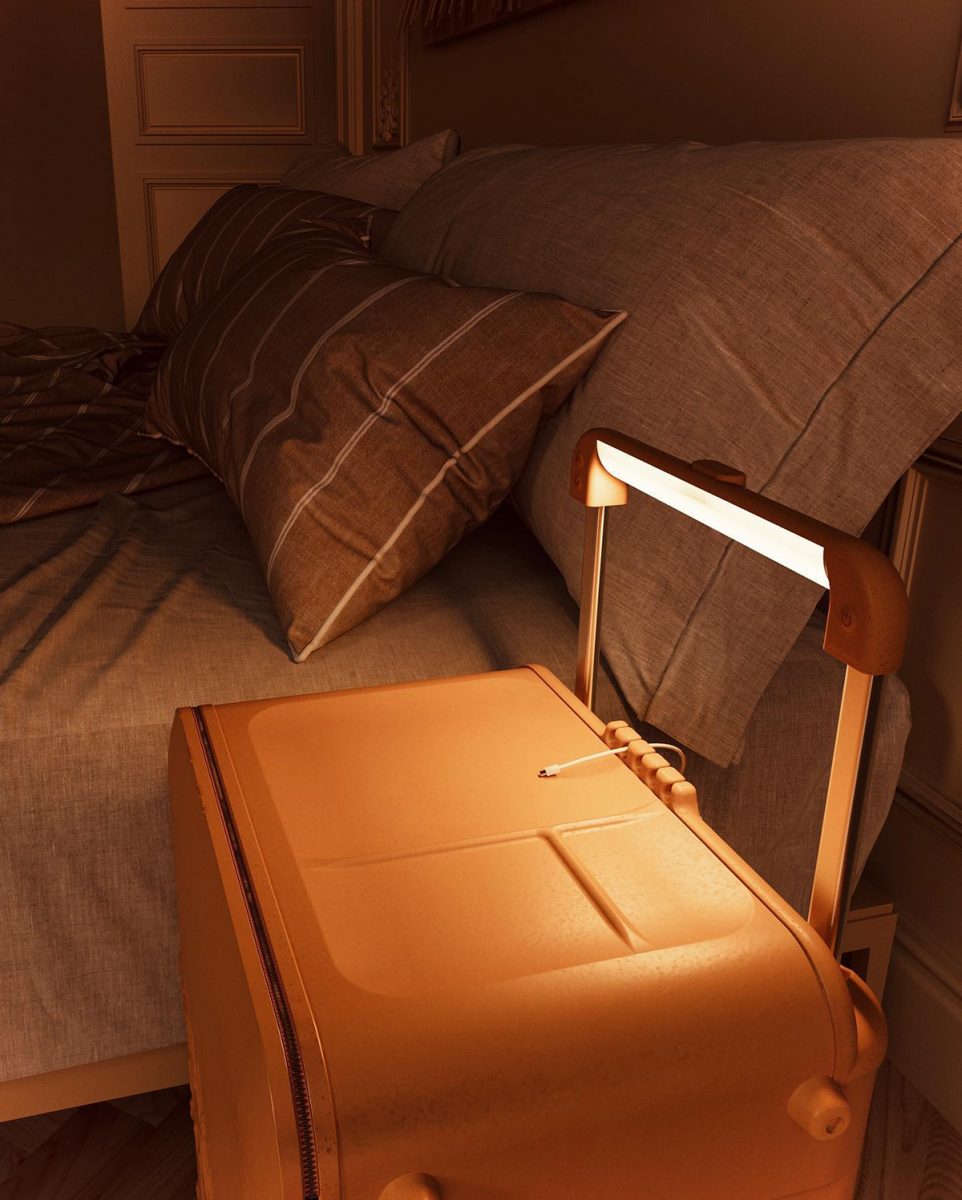 Cette petite valise design se transforme en table de nuit très pratique