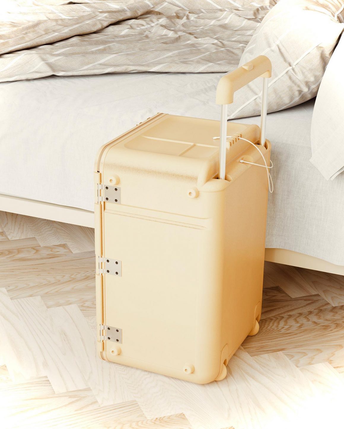 Cette petite valise design se transforme en table de nuit très pratique ...