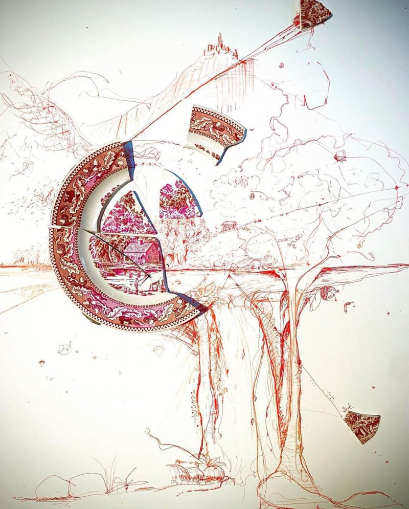 Cet artiste prolonge les illustrations des assiettes céramiques cassées ...