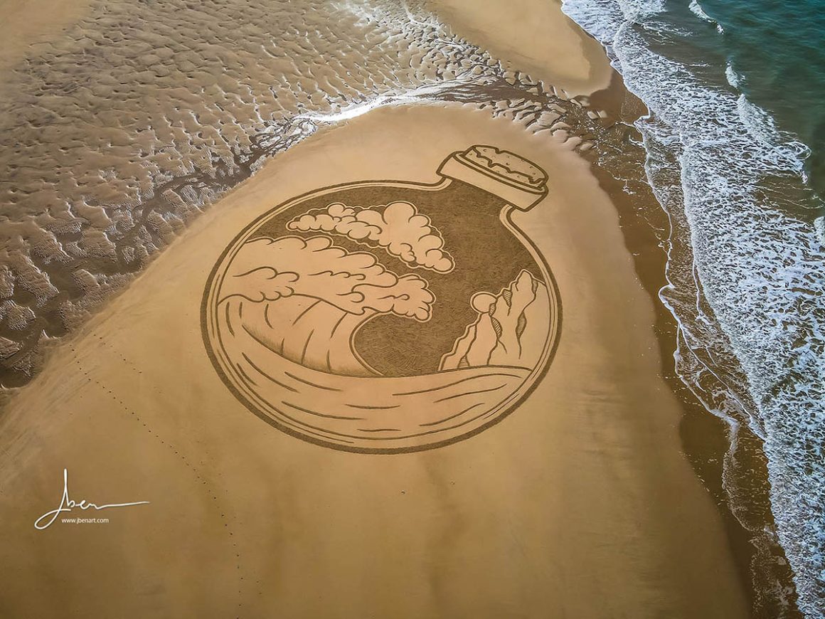 Les magnifiques (et immenses) dessins sur sable de l'artiste français Jben