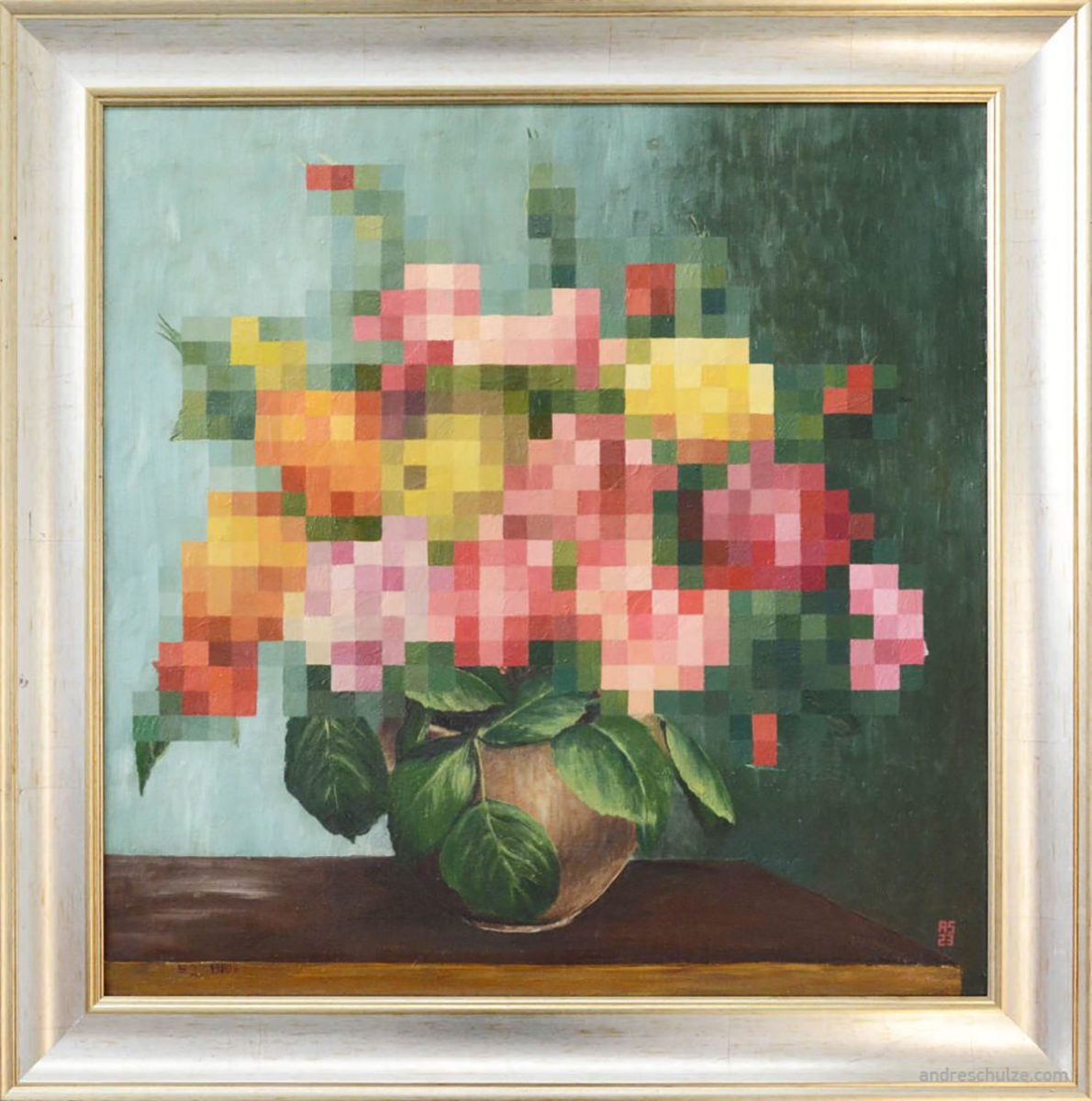 André Schulze revisite des peintures de bouquets de fleurs façon pixels