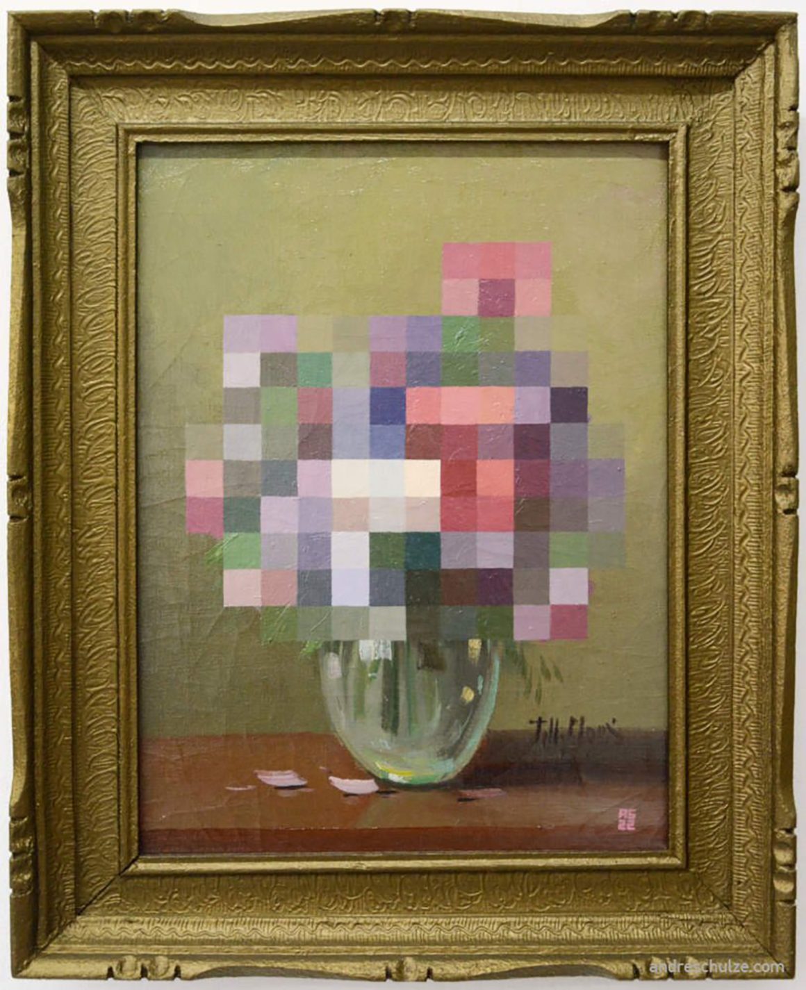 André Schulze revisite des peintures de bouquets de fleurs façon pixels